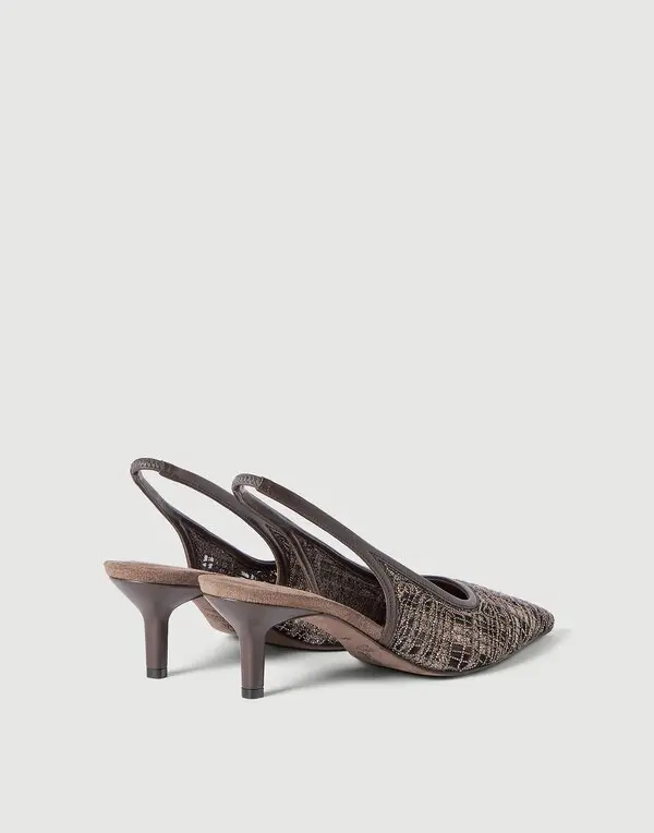 Brunello Cucinelli Suede City Heels With Precious Check Embroidery