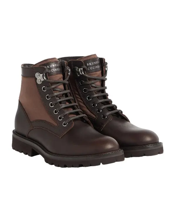Brunello Cucinelli Lace-up Leather Combat Boots - Rust-brown