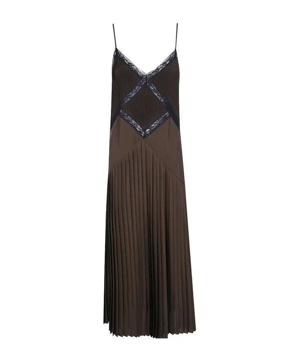 TWINSET Lace-trim Pleated Midi Dress - Black