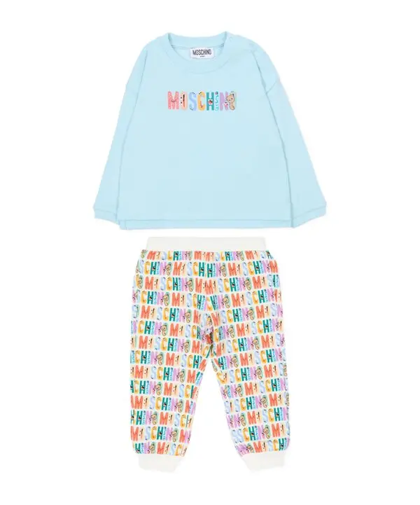 Moschino Two-piece Logo Sweatshirt And Printed Trousers Set
