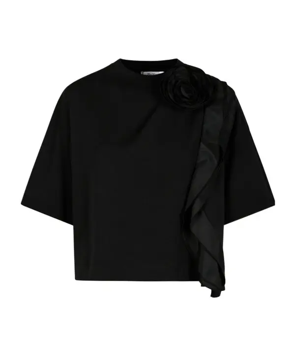 Max Mara Frilly Jersey T-shirt With Rose Embellishment