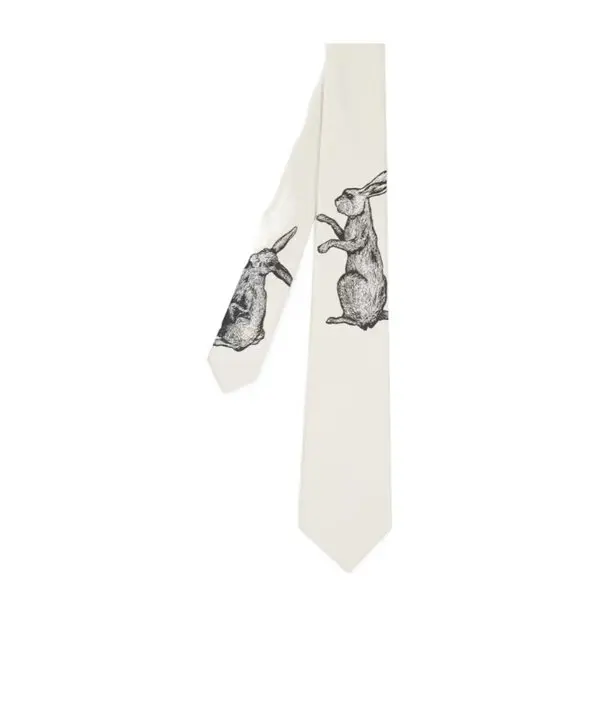 Paul Smith Rabbit Jacquard Silk Tie - White