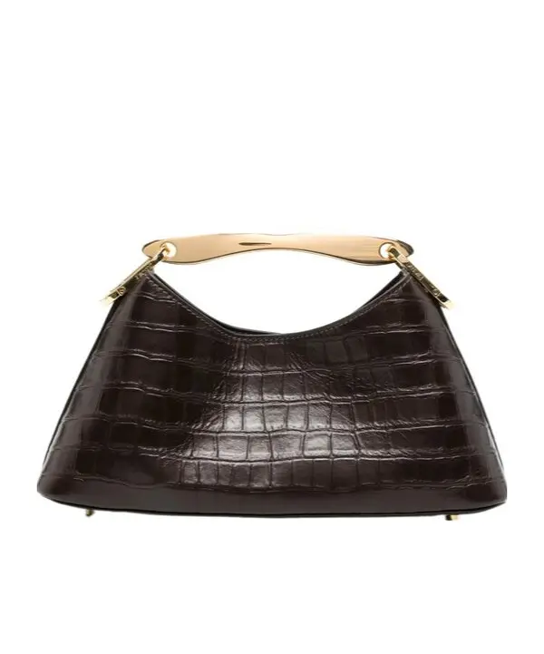 ELLEME PARIS Mini Boomerang Croc-effect Leather Tote Bag - Dark Brown
