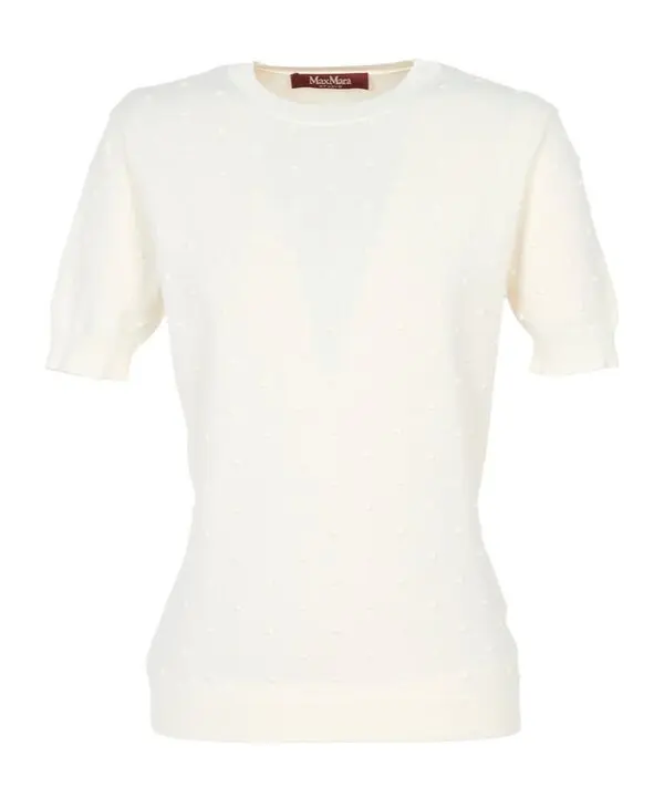Max Mara Short-sleeved Knit Top With Ribbed Collar - White