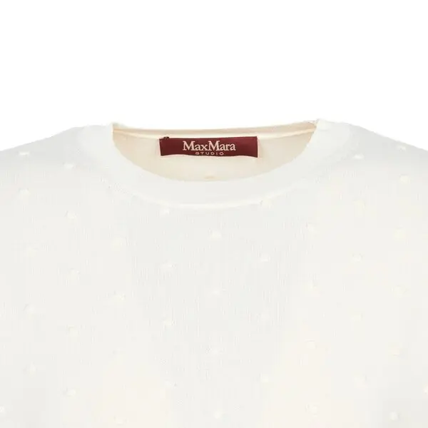 Max Mara Short-sleeved Knit Top With Ribbed Collar - White