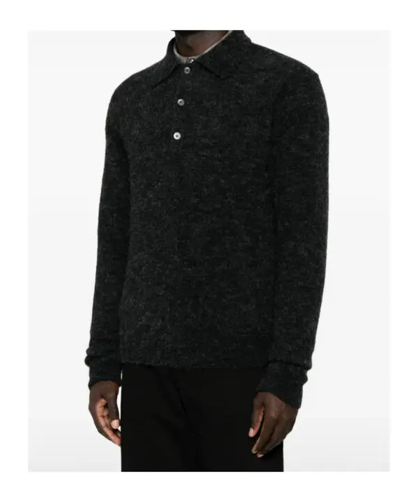 SUNFLOWER Long-sleeved Knitted Polo Shirt - Grey