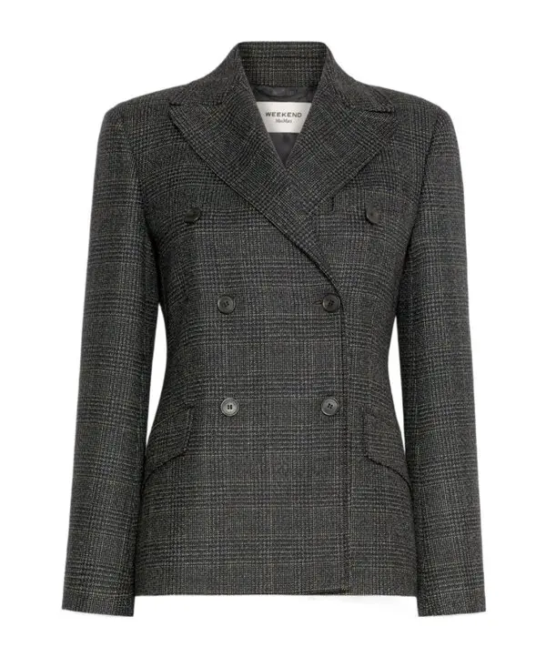 Max Mara Prince Of Wales Check Wool Blazer Dark Grey - Dark Gray