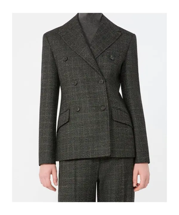 Max Mara Prince Of Wales Check Wool Blazer Dark Grey