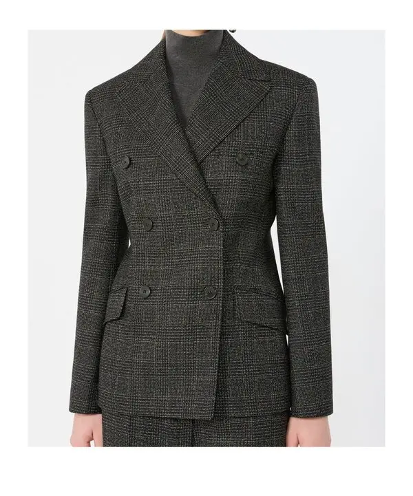 Max Mara Prince Of Wales Check Wool Blazer Dark Grey