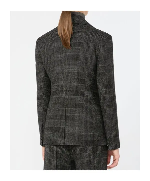 Max Mara Prince Of Wales Check Wool Blazer Dark Grey