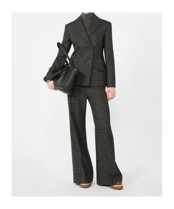 Max Mara Prince Of Wales Check Wool Blazer Dark Grey