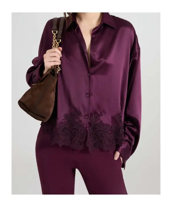 Ermanno Scervino Silk Satin Shirt With Lace Hem