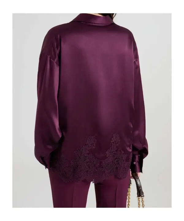 Ermanno Scervino Silk Satin Shirt With Lace Hem
