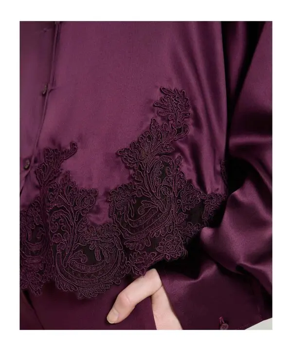 Ermanno Scervino Silk Satin Shirt With Lace Hem