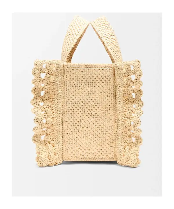 Loewe Small Font Tote In Raffia - Natural Color