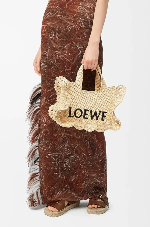 Loewe Small Font Tote In Raffia - Natural Color