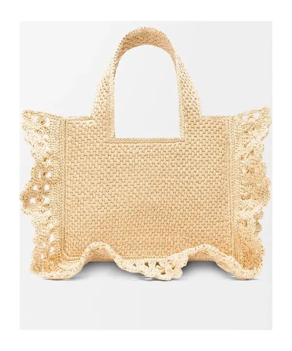 Loewe Small Font Tote In Raffia - Natural Color