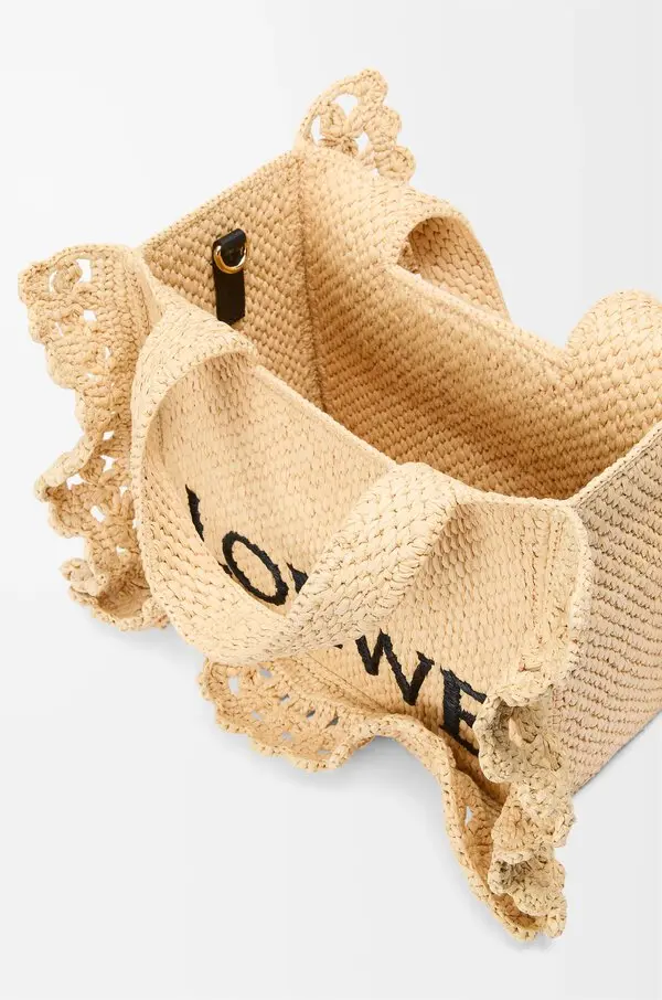 Loewe Small Font Tote In Raffia - Natural Color