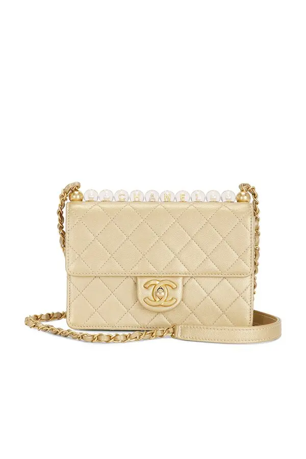 Chanel Goatskin Small Chic Pearls Flap Bag - Gold