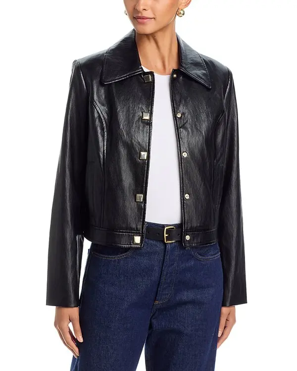 T Tahari Faux Leather Snap Front Jacket