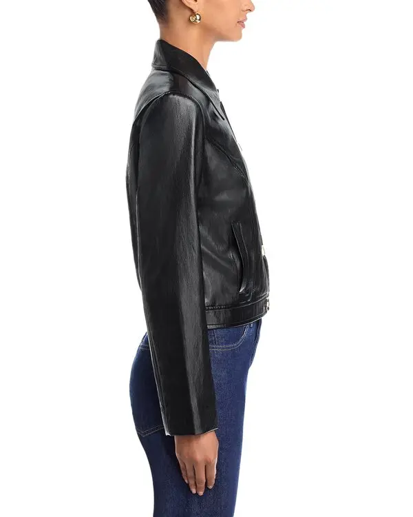 T Tahari Faux Leather Snap Front Jacket