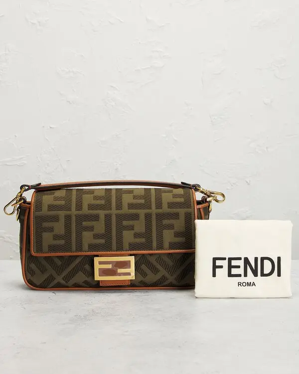 FWRD RENEW Fendi Zucca Embroidered Baguette Nm Shoulder Bag - Brown