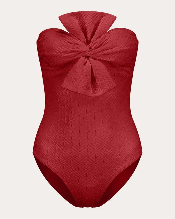 GIRLSMUSTHAVE Raquel Jacquard Bow Bandeau Swimsuit - Red