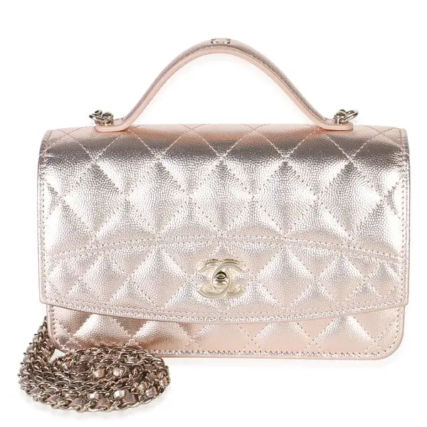 Chanel Copper Shiny Caviar Top Handle Wallet On Chain