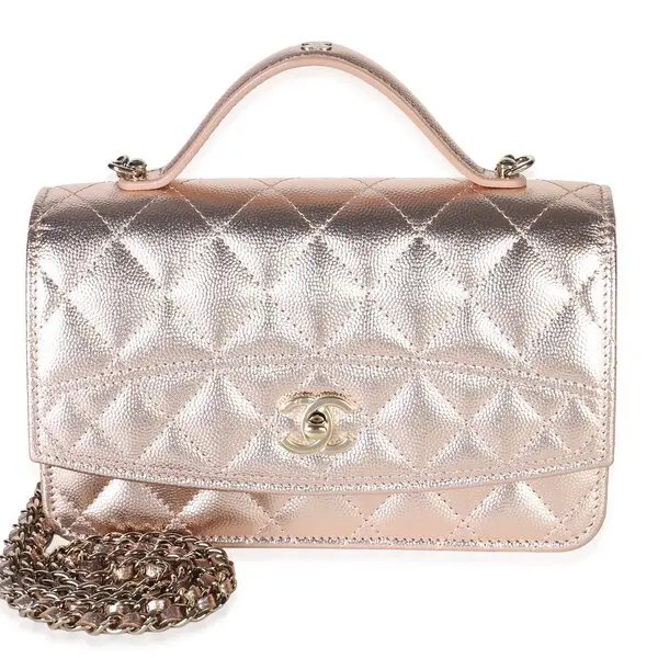 Chanel Copper Shiny Caviar Top Handle Wallet On Chain - Metallic