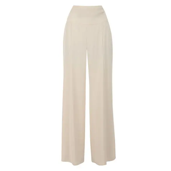 LUNA FASHION HOUSE Neutrals Ivory High Waisted Wide Leg Pants, Agatha - White