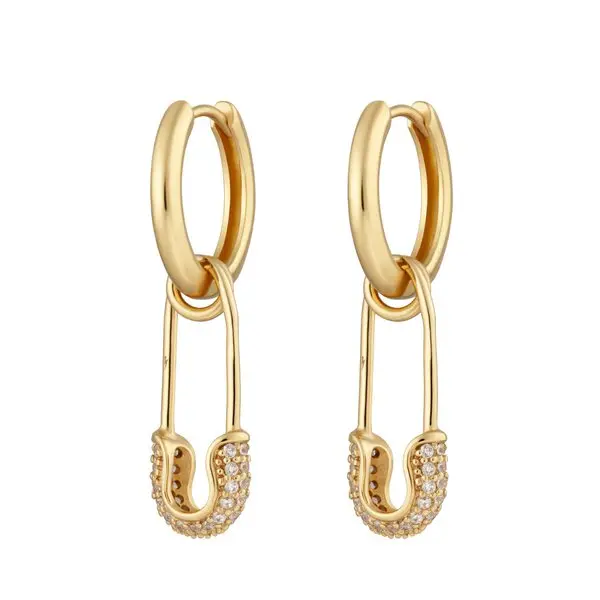 SCREAM PRETTY Safety Pin Charm Hoop Earrings - Gold
