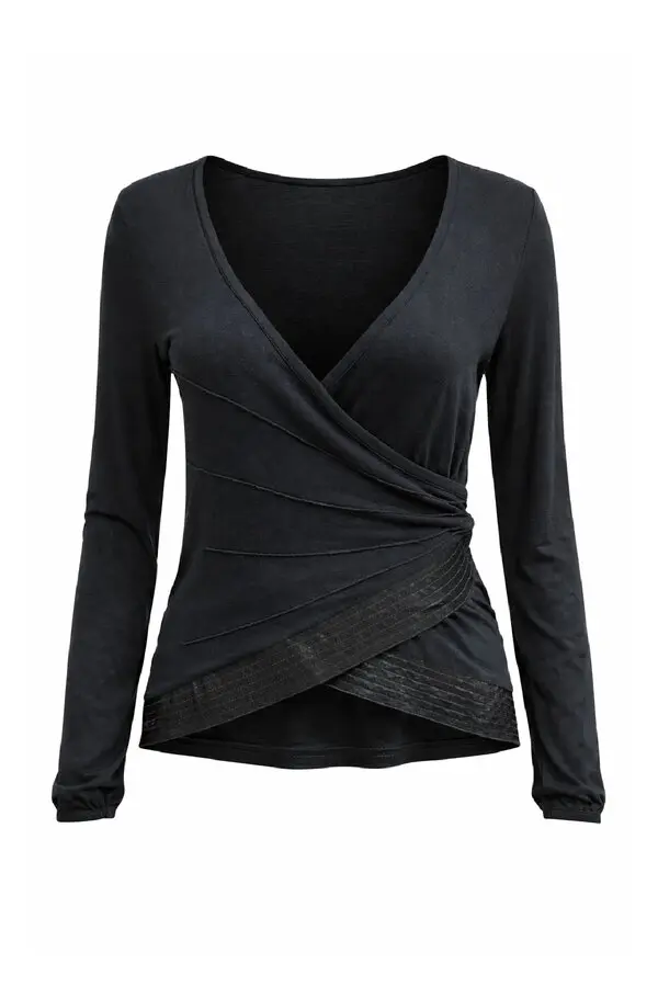CONQUISTA Elegant Wrap-front Long Sleeve Top