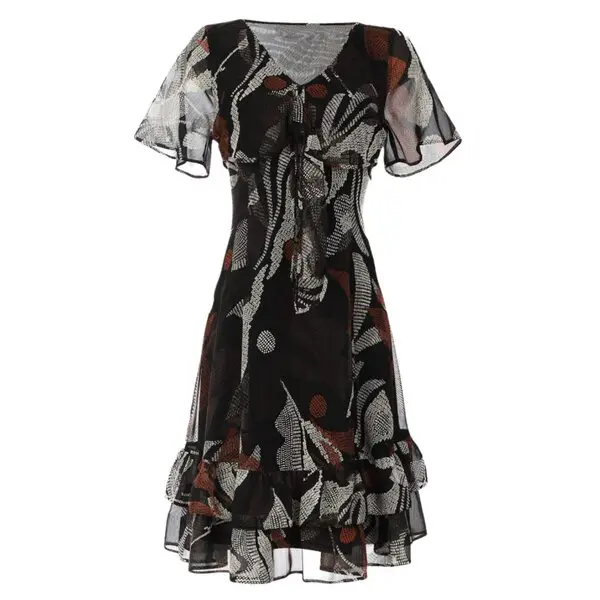 LUNA FASHION HOUSE Floral Print Ruffle Dress, Lola - Brown
