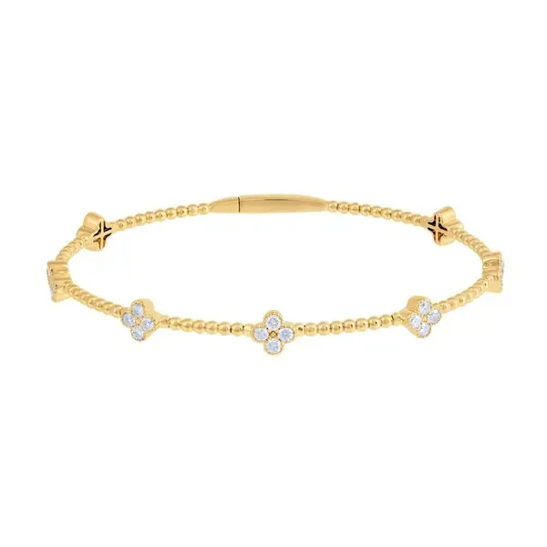 AVIR NEW YORK Solid Gold Flexible Beaded Flower Bangle Lab Grown Diamond One Carat - Yellow