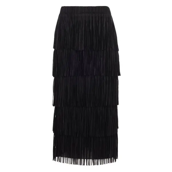 TRAFFIC PEOPLE Tiered Fringe Midi Skirt - Black