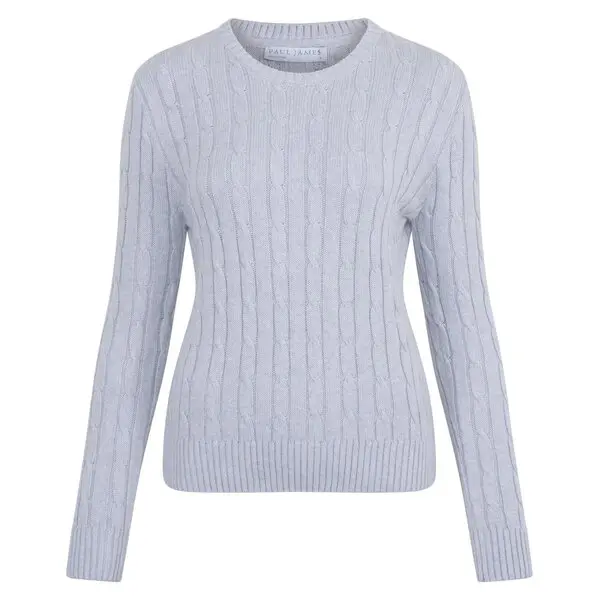 PAUL JAMES KNITWEAR Cotton Cable Crew Neck Jumper - Grey