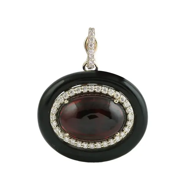 ARTISAN 14k Yellow Black Onyx, Garnet & Diamond Pendant - Gold