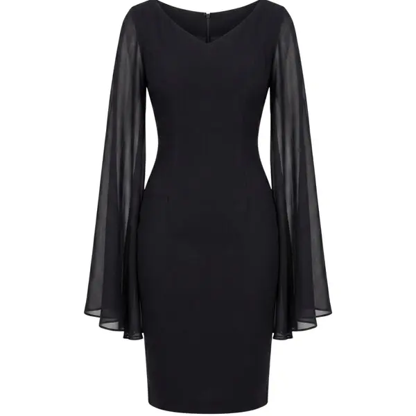 LUNA FASHION HOUSE Rebeka Sheath Dress With Removable Cape Sleeves - Black
