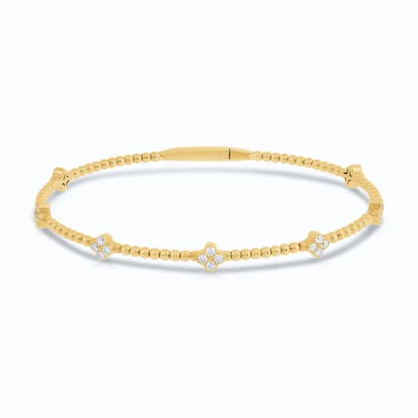 AVIR NEW YORK 14k Solid Gold Diamond Beaded Flower Bangle 0.50 Carat - Yellow