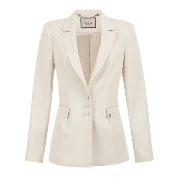 LUNA FASHION HOUSE Neutrals Ivory Pearl Detail Blazer, Agatha - White