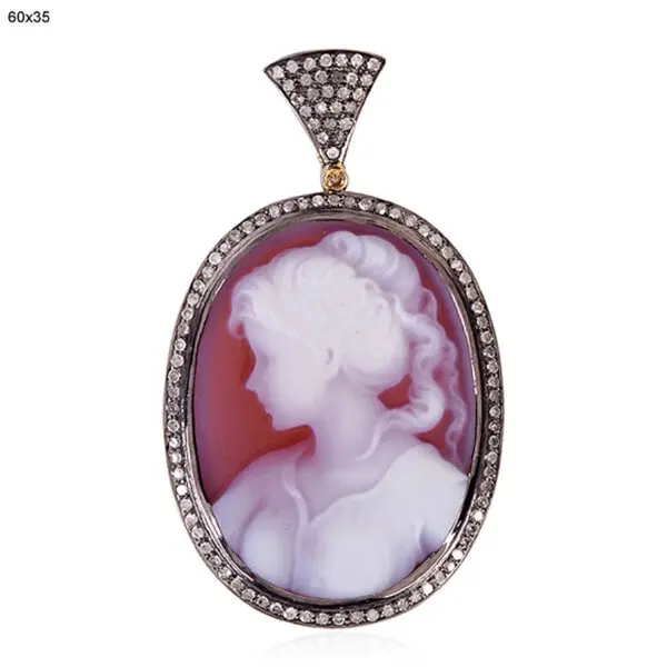 ARTISAN 18k Yellow & Silver Carved Cameo Diamond Pendant - Gold