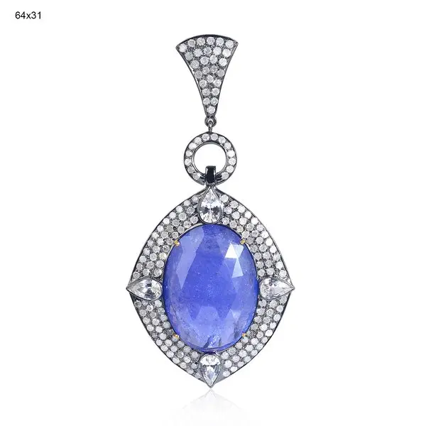 ARTISAN 18k White & Silver Tanzanite, Sapphire & Diamond Statement Pendant - Gold