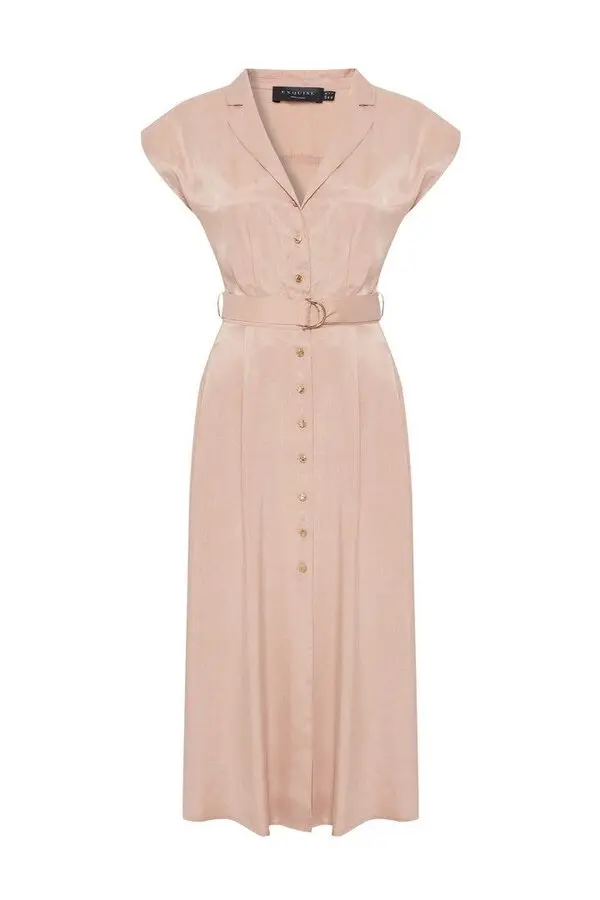 EXQUISE Elliana Buttoned Belted Modal Midi Dress - Pink