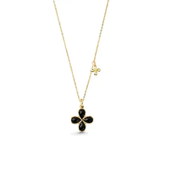 FREQNC ATELIER Gold Four-leaf Clover Necklace – Onyx - Black
