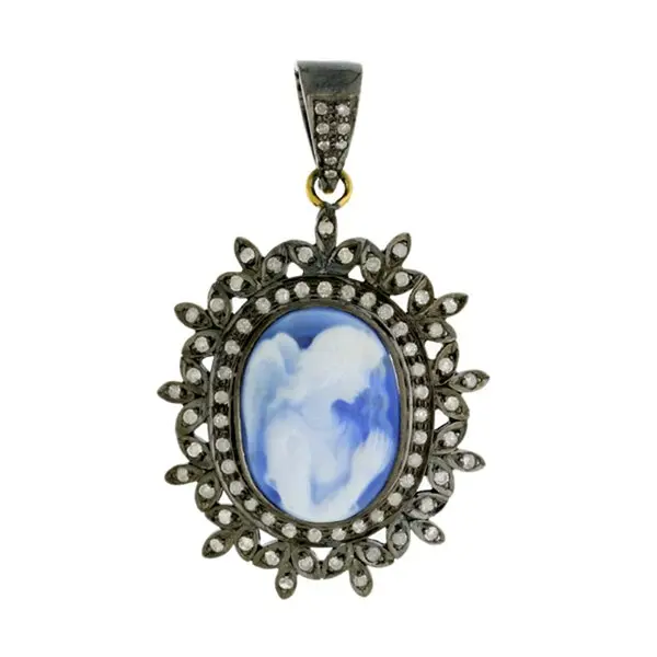 ARTISAN 18k Yellow Carved Cameo & Diamond Pendant - Gold