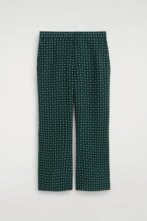Cos Geometric-print Cropped Flared Trousers - Green