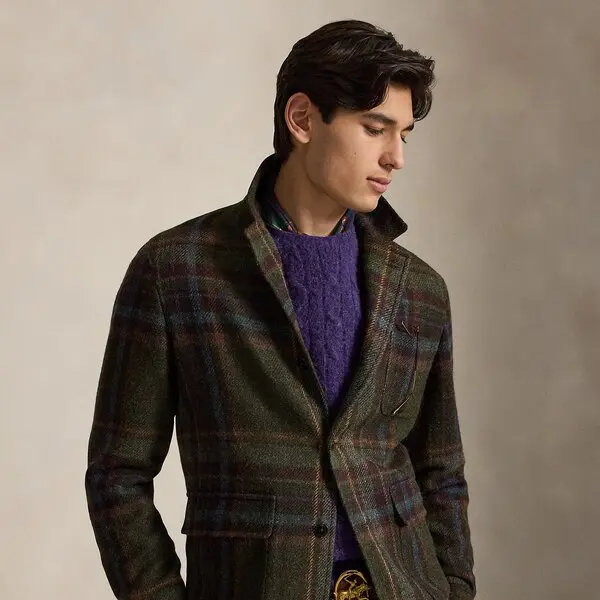Ralph Lauren Tailored Fit Plaid Tweed Sport Coat - Loden Multi