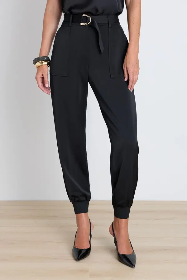 THE NOLI SHOP Adrienne Satin Cargo Pant - Black