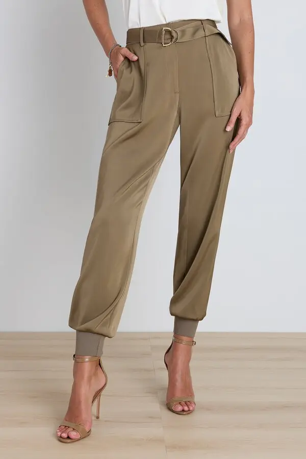 THE NOLI SHOP Adrienne Satin Cargo Pant - Olive