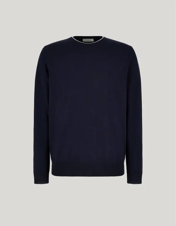 Canali Navy Crew-neck In Cotton - Blue